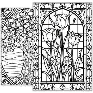 Stained Glass Coloring Page – Printable Mosaic Window Art Coloring ...