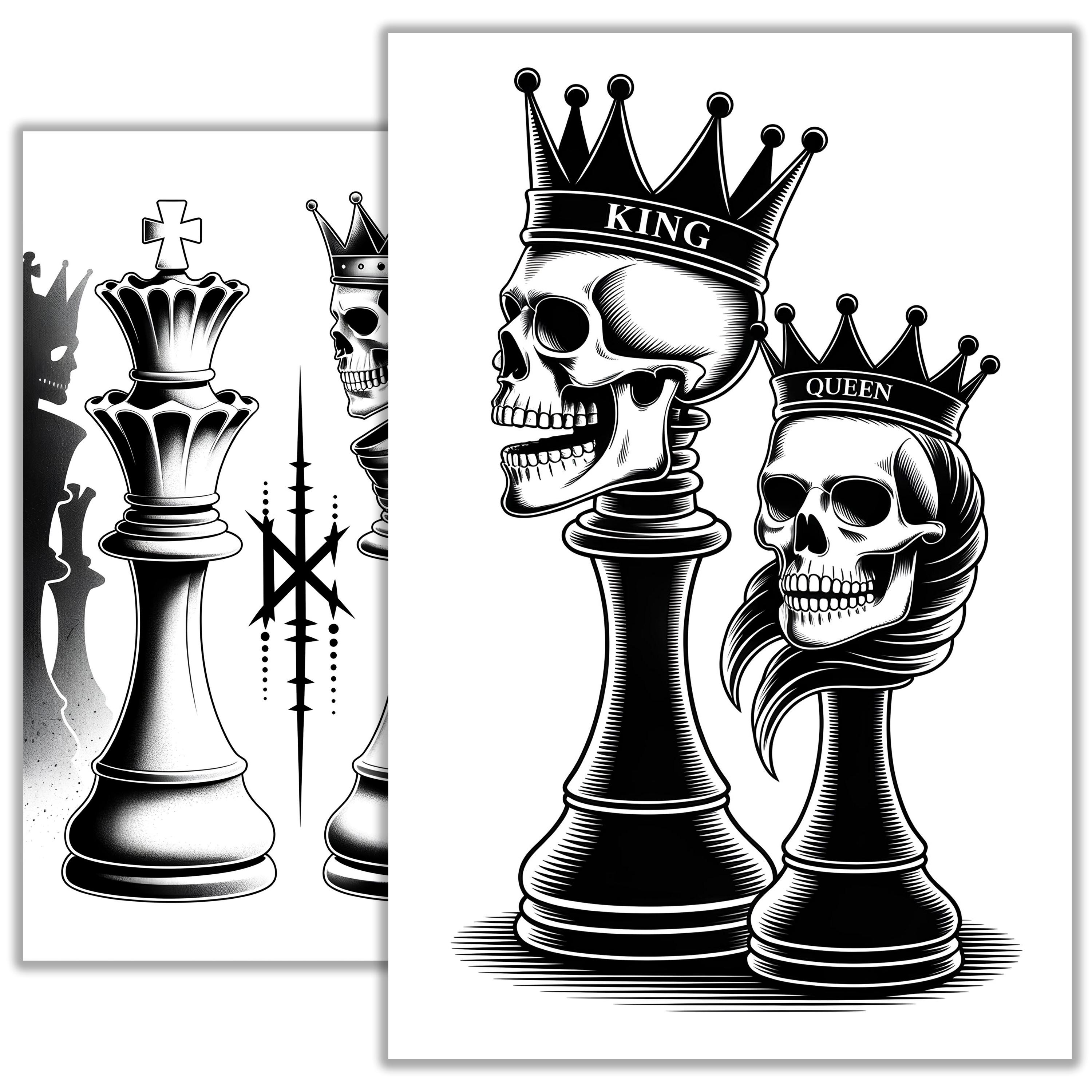 Gothic Chess Tattoo Sketch – Dark Art Linework, Chess Piece Flash ...