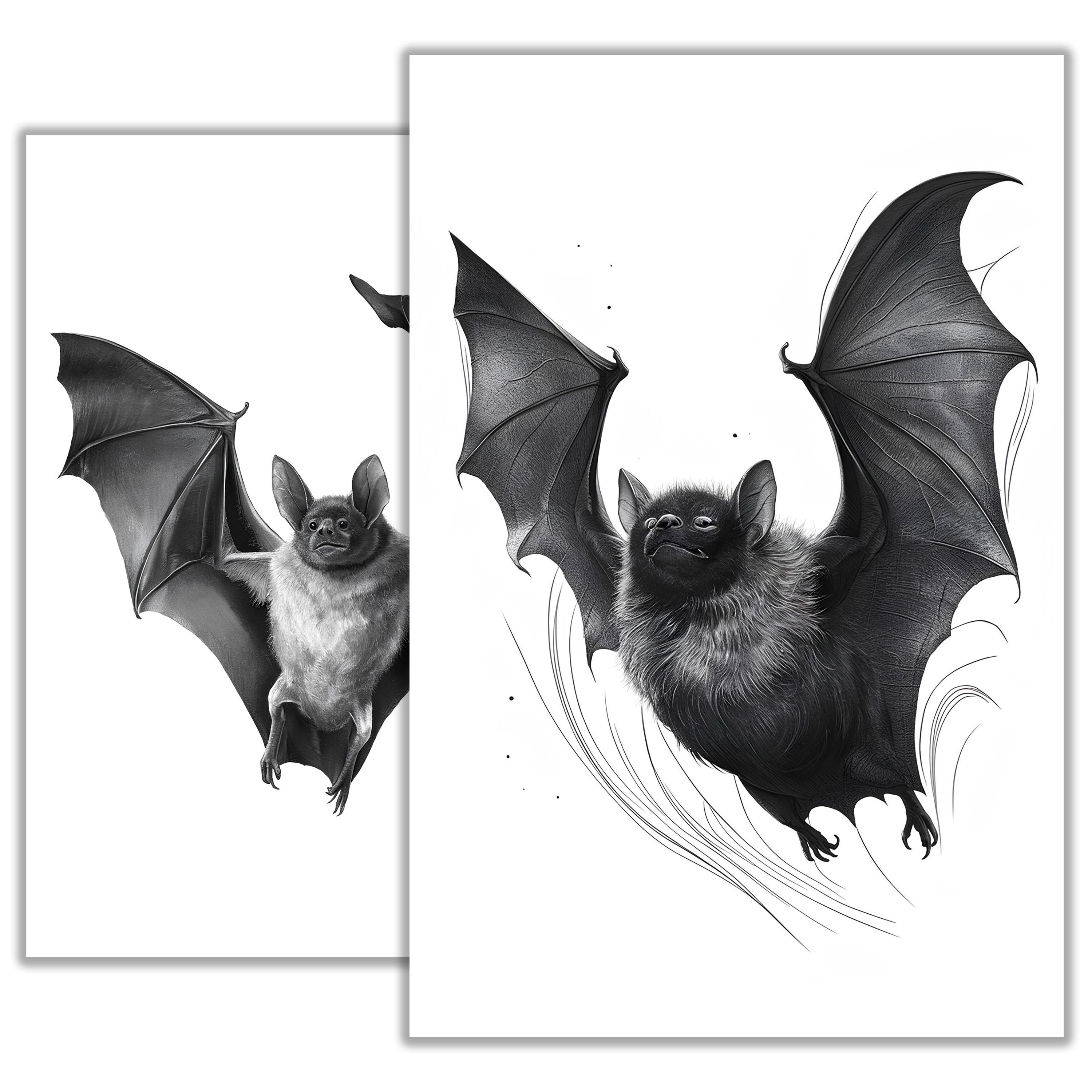 Bat Tattoo Sketch - Gothic Bat Design for Dark Art & Nature Lovers ...