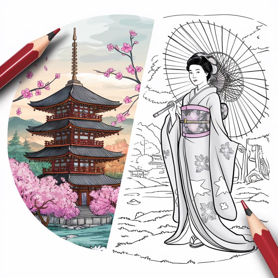 Japan Coloring Pages - Explore Japanese Culture Through Art - Etsy