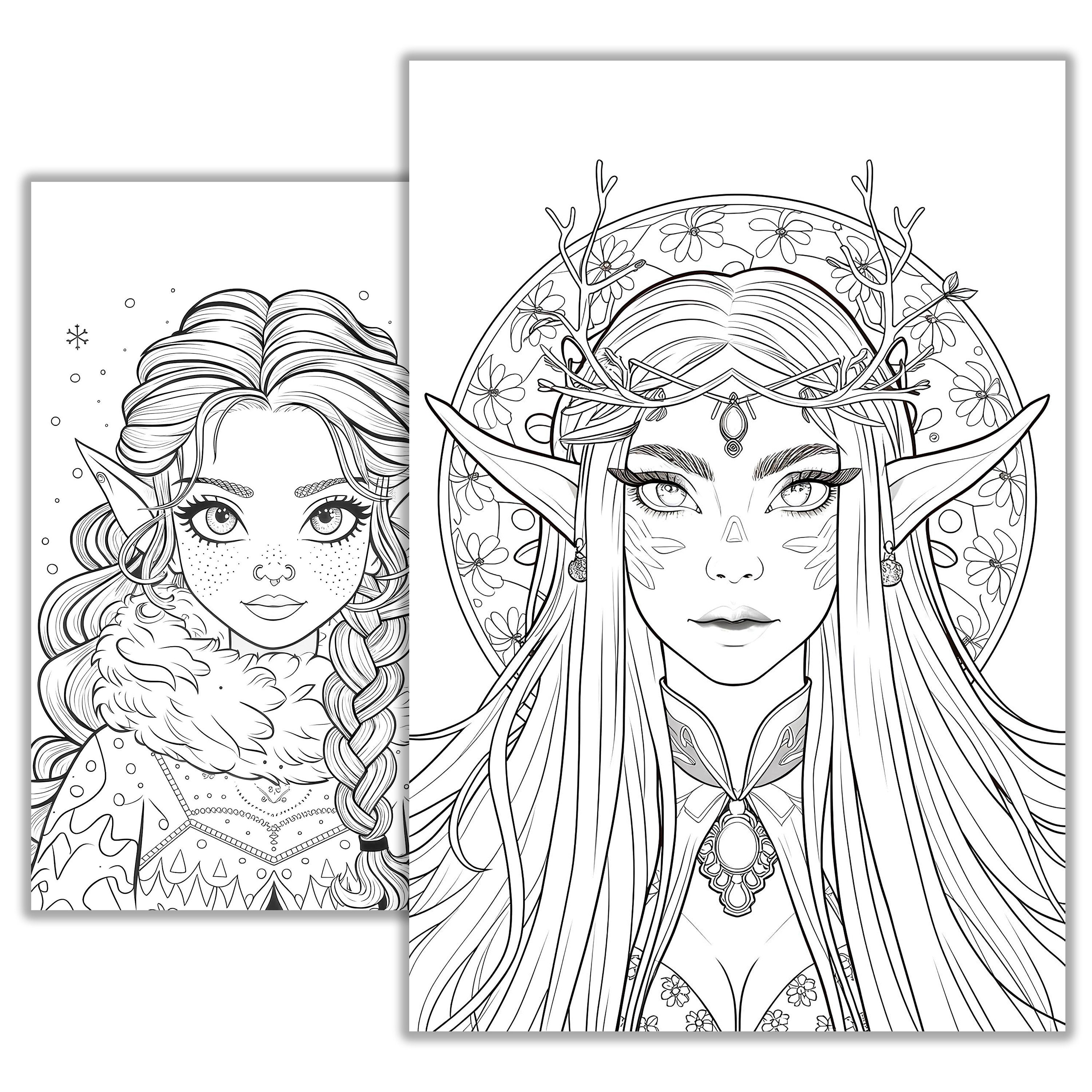 Female Elf Coloring Page Printable Fantasy Art for Kids & Adults - Etsy