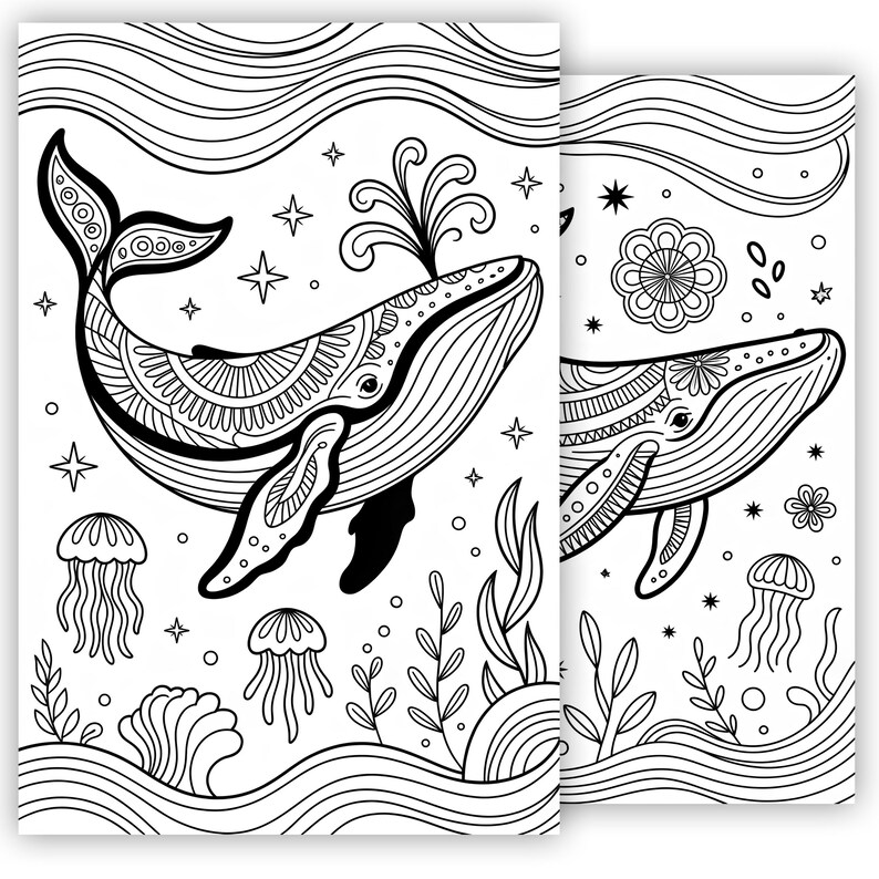 Whale Coloring Page 2 – Ocean Animal Printable for Kids & Adults ...