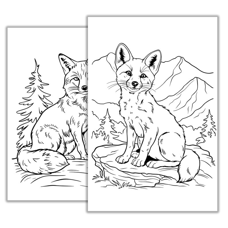 Fox Coloring Page Printable Woodland Art for Kids & Adults - Etsy