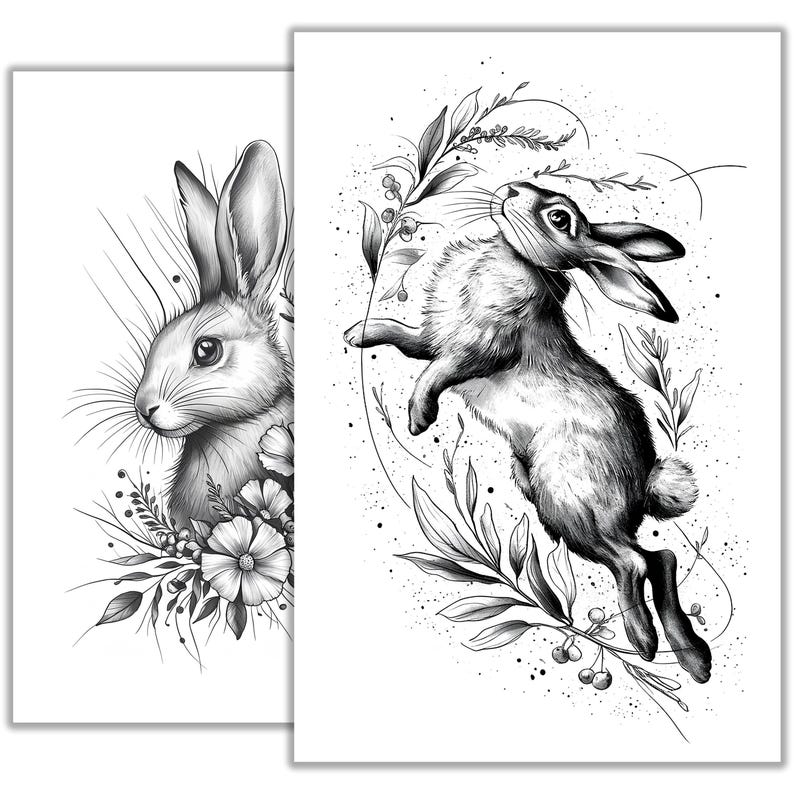 Rabbit Tattoo Sketch / Bunny Tattoo Design - Hand-drawn Animal Art for ...