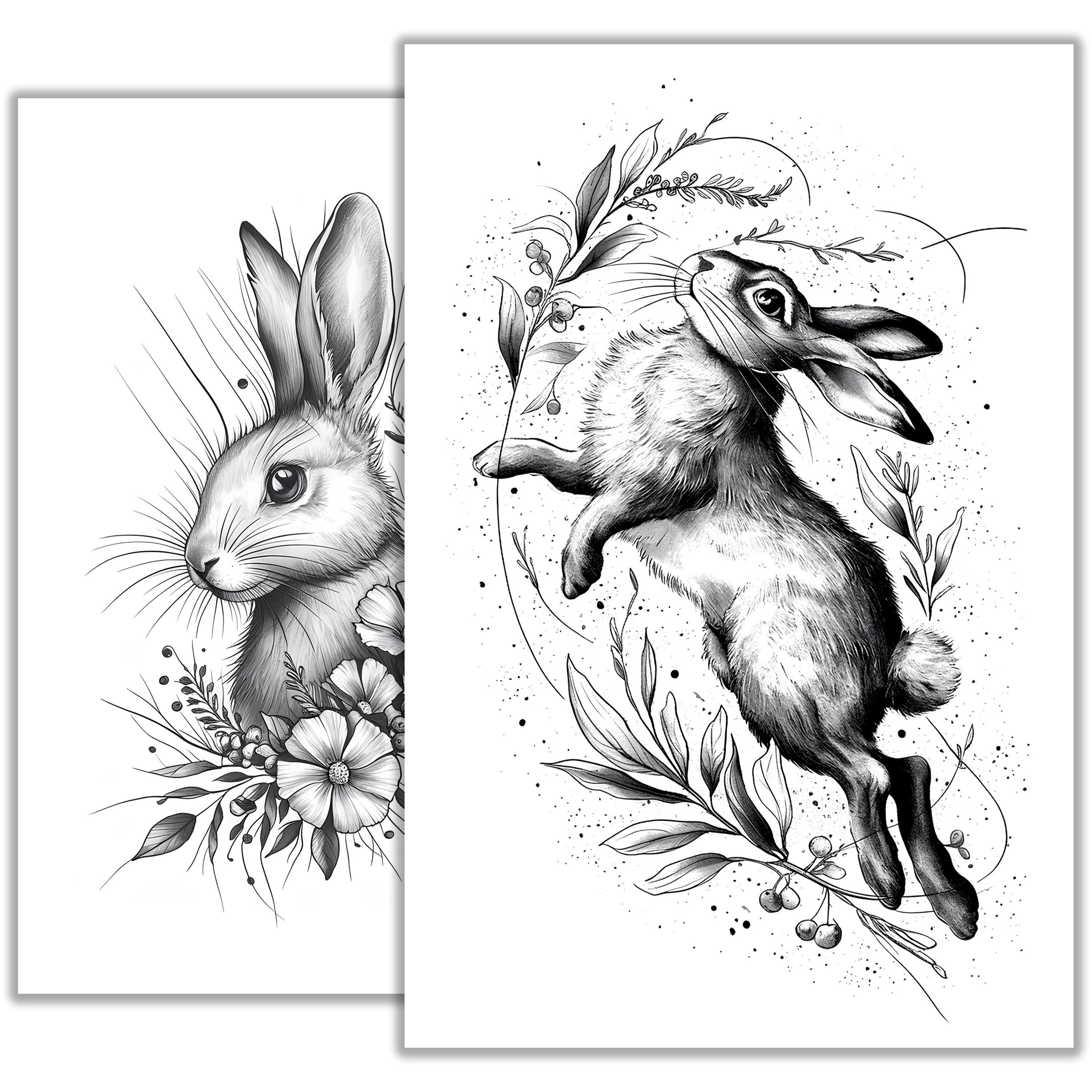 Rabbit Tattoo Sketch / Bunny Tattoo Design - Hand-drawn Animal Art for ...