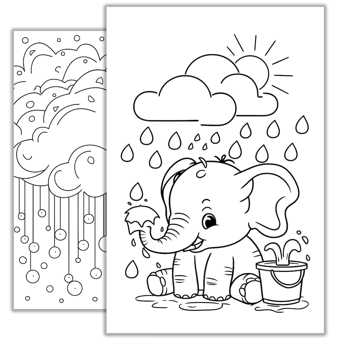 Rain Coloring Page – Relaxing Printable Line Art for Adults & Kids ...