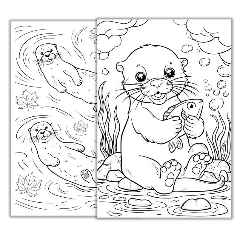 Otter Coloring Page – Cute Printable Aquatic Animal Coloring Sheet for ...