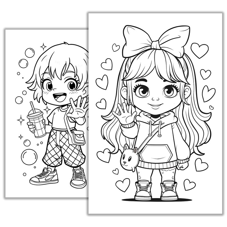 Kawaii Girls Coloring Pages – Cute Anime Style Printable Coloring ...