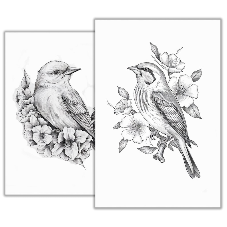 Bird Tattoo Sketch – Black and White Line Art, Minimalist Bird Flash ...