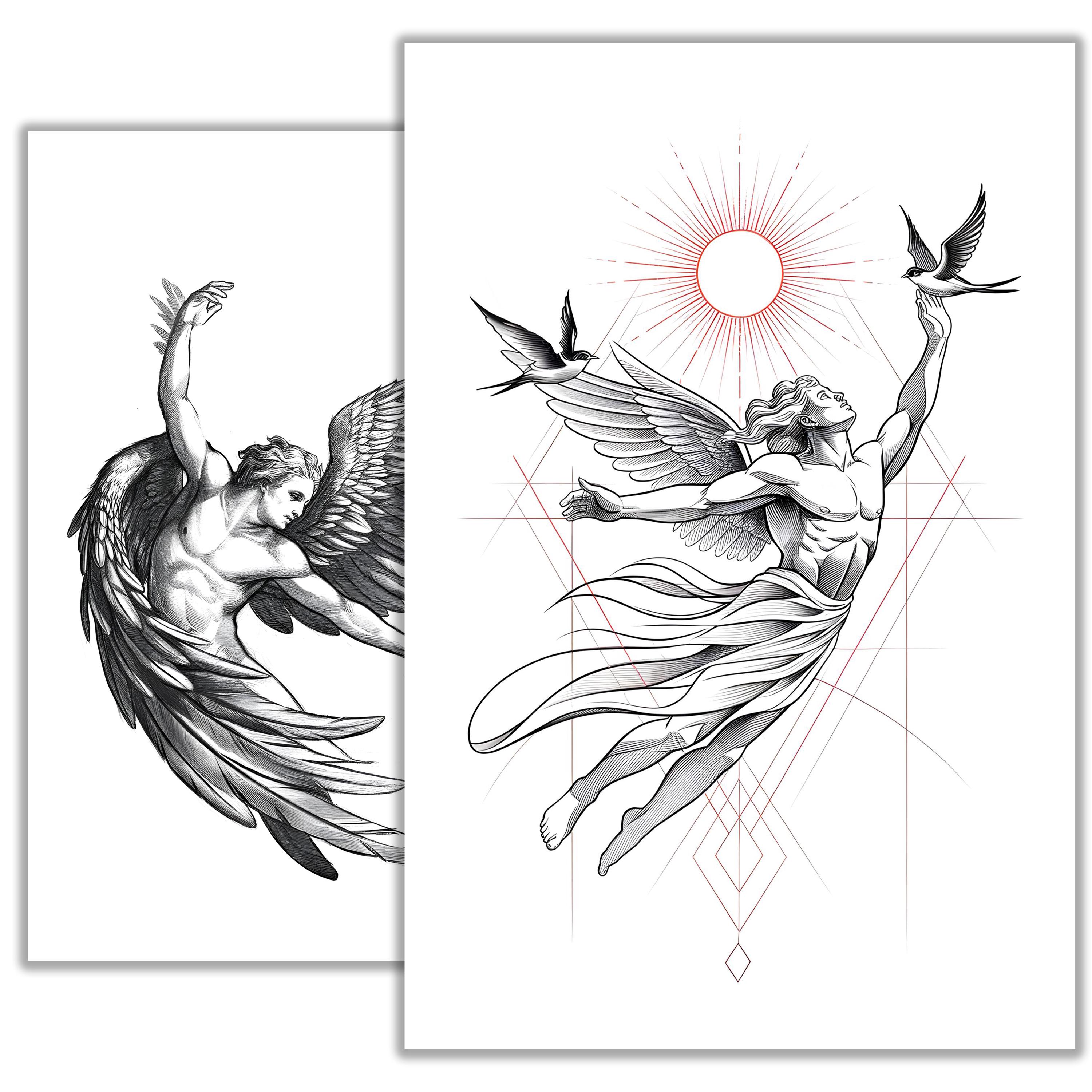 Icarus Tattoo Sketch | Mythical and Symbolic Tattoo Design for ...