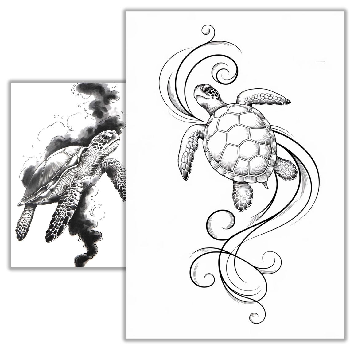Turtle Sketch Tattoo Design - Unique and Detailed Turtle Tattoo Art - Etsy