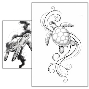 Turtle Sketch Tattoo Design - Unique and Detailed Turtle Tattoo Art - Etsy