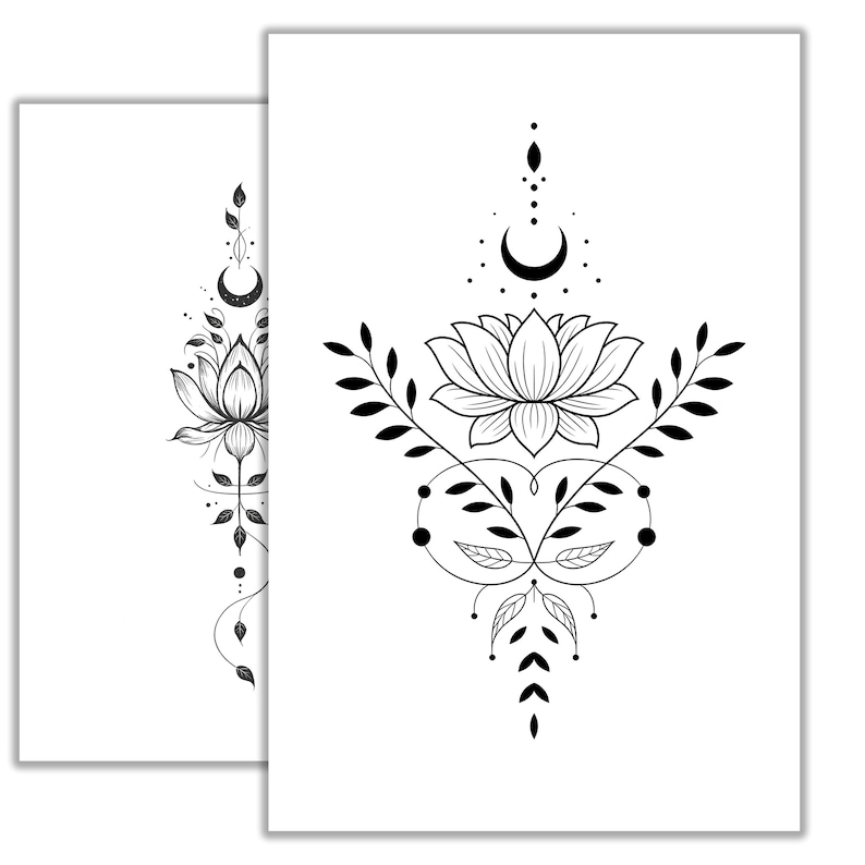 Lotus Tattoo Sketch – Minimalist Floral Line Art Tattoo Design ...