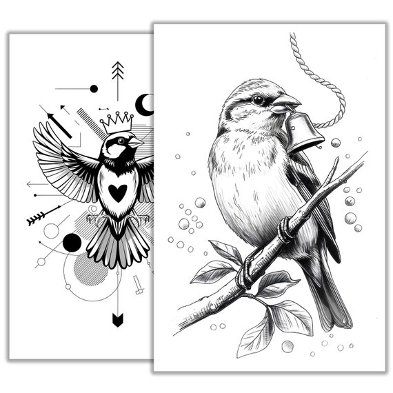 Traditional Sparrow Tattoo Outline