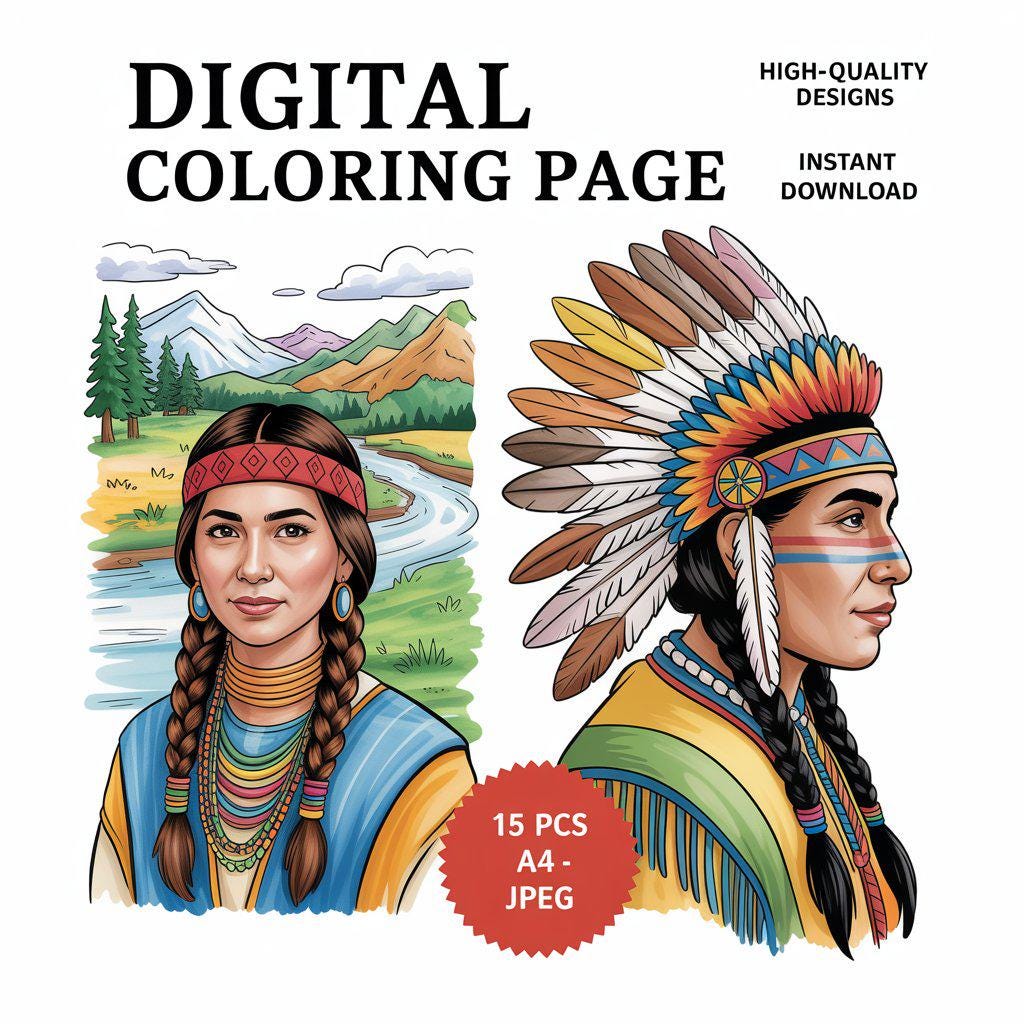 Native American Woman Coloring Page – Cultural Printable for Kids ...