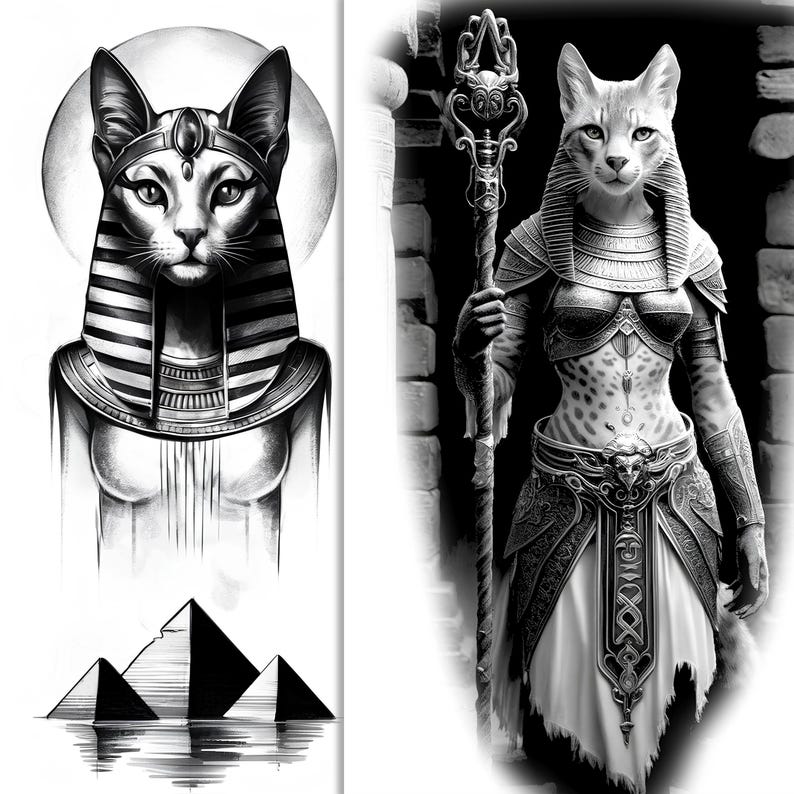 Bastet. Cat Goddess Bastet. Bastet Tattoo Sketch - Egyptian Goddess ...