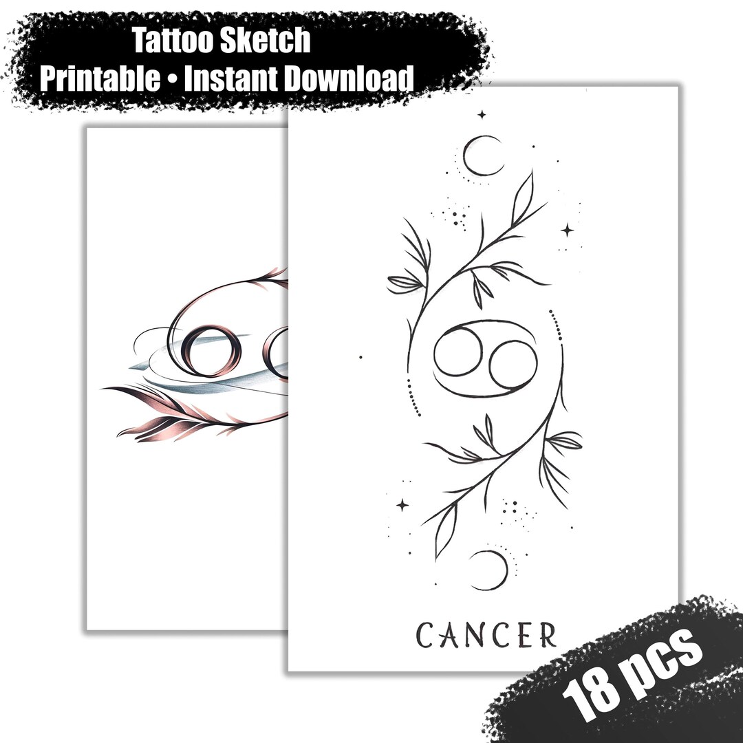 Cancer Zodiac Sign Tattoo Sketch – Hand-drawn Astrology Tattoo Flash ...