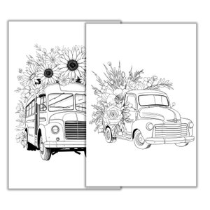 Car With Flowers Coloring Page – Printable Floral Vehicle Art for Kids ...