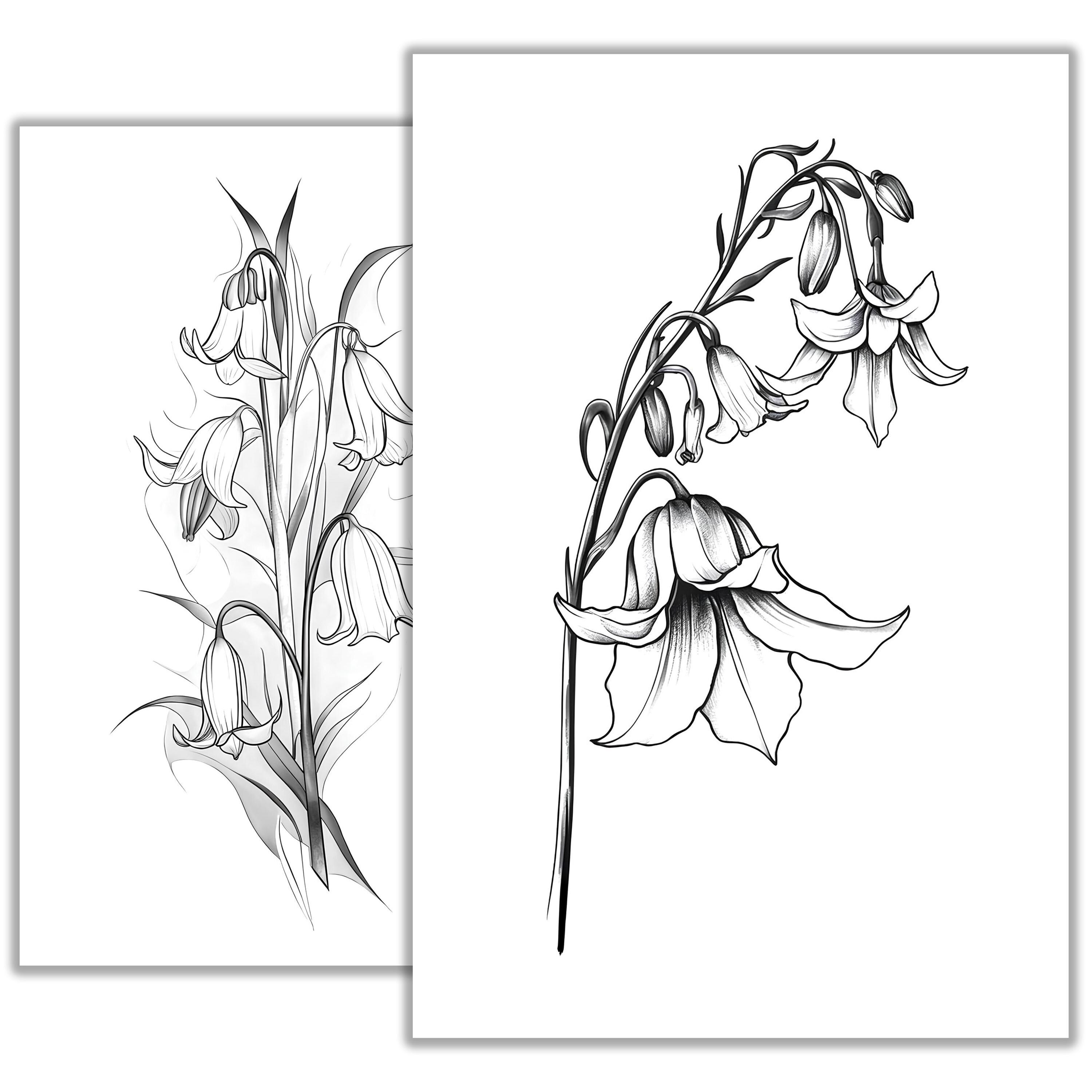 Bluebell Flower Tattoo Sketch - Hand-drawn Minimalist Design - Etsy