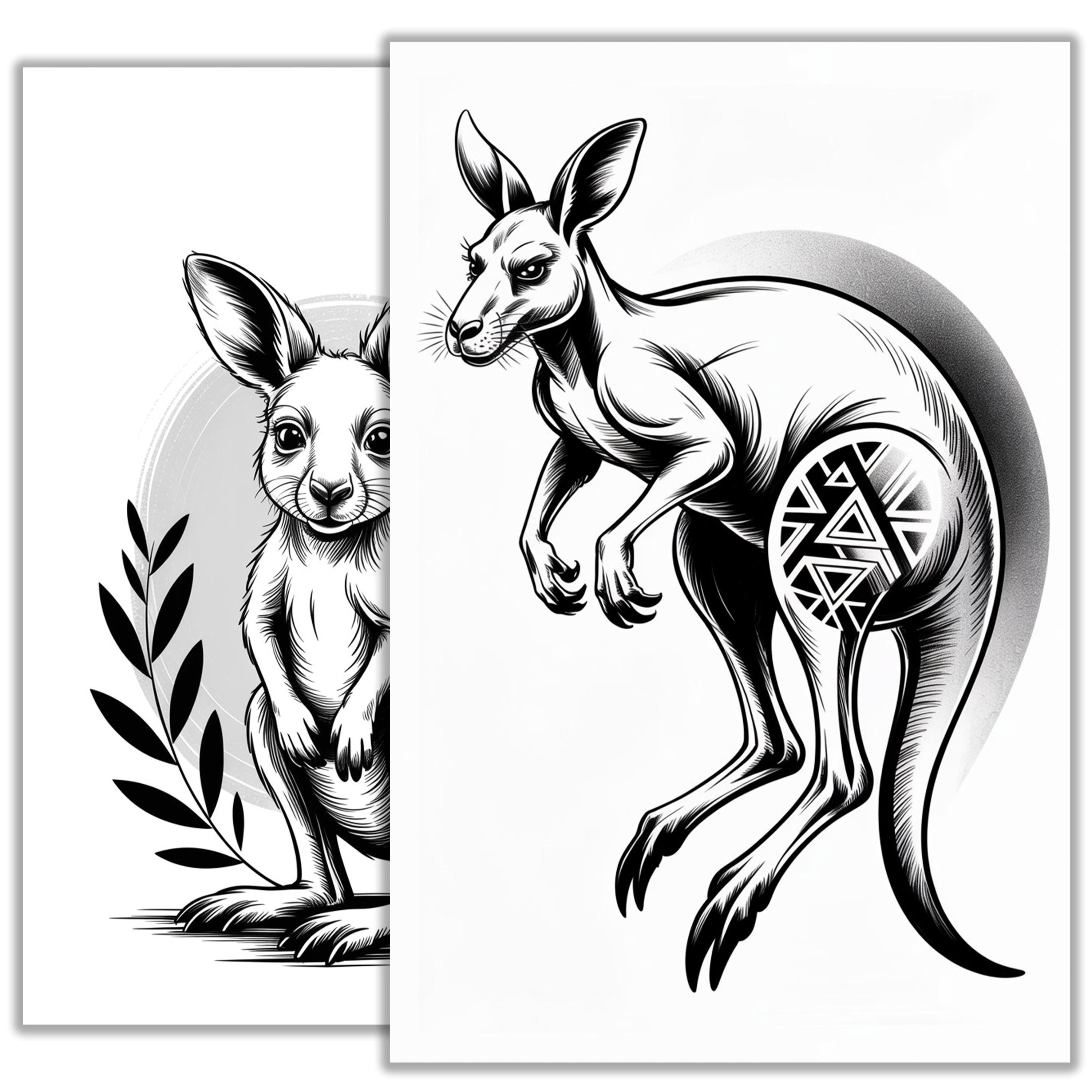 Kangaroo Tattoo Sketch - Minimalist Australian Animal Line Art ...