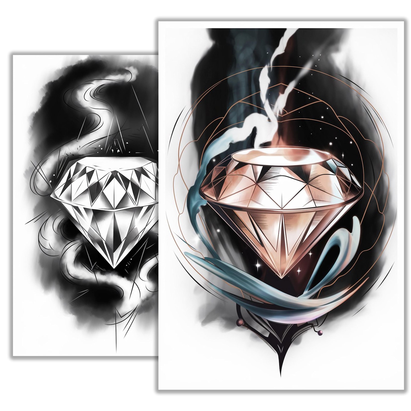 Diamond Tattoo Sketch – Black and White Line Art Gem Design, Fine Line ...