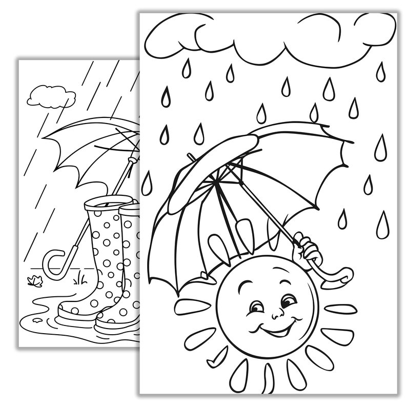 Rain Coloring Page – Relaxing Printable Line Art for Adults & Kids ...