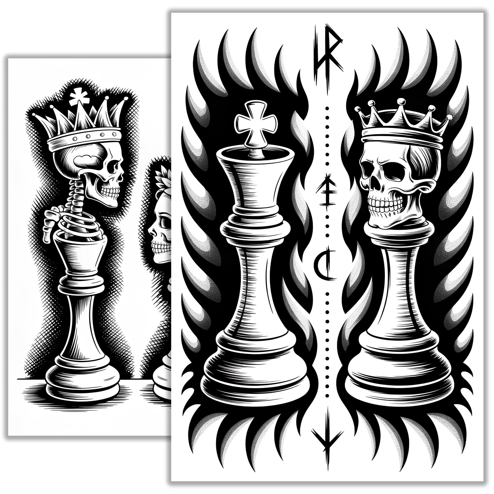 Gothic Chess Tattoo Sketch – Dark Art Linework, Chess Piece Flash ...