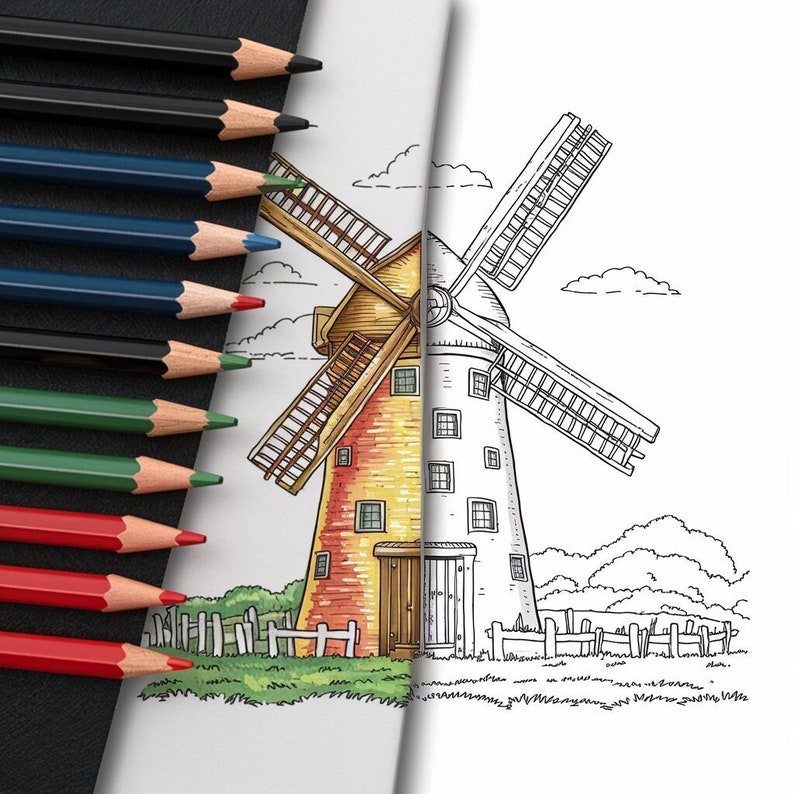 Printable Windmill Coloring Page Detailed & Creative Design for All ...