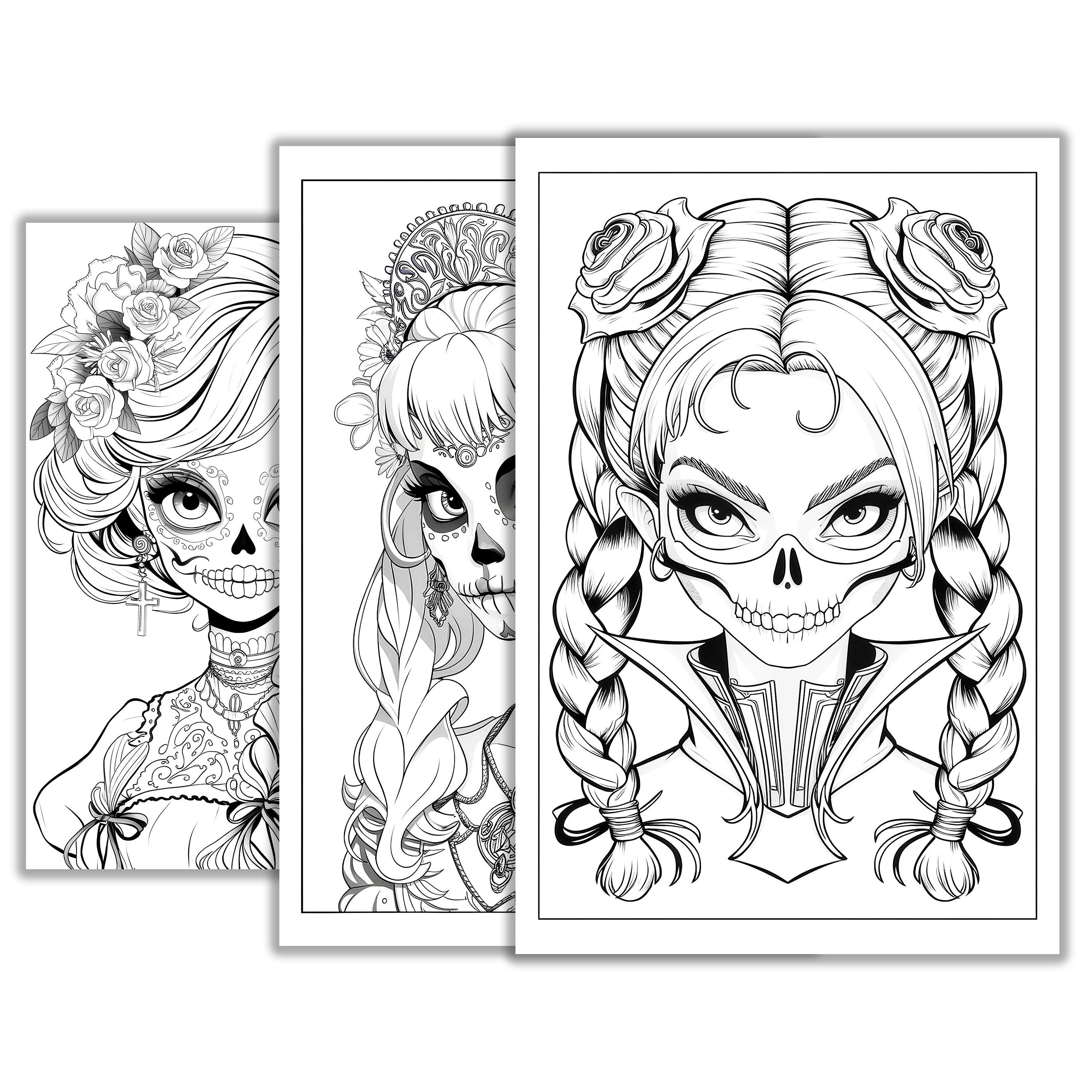 Creepy Girls Coloring Page – Printable Spooky and Gothic Art for Teens ...