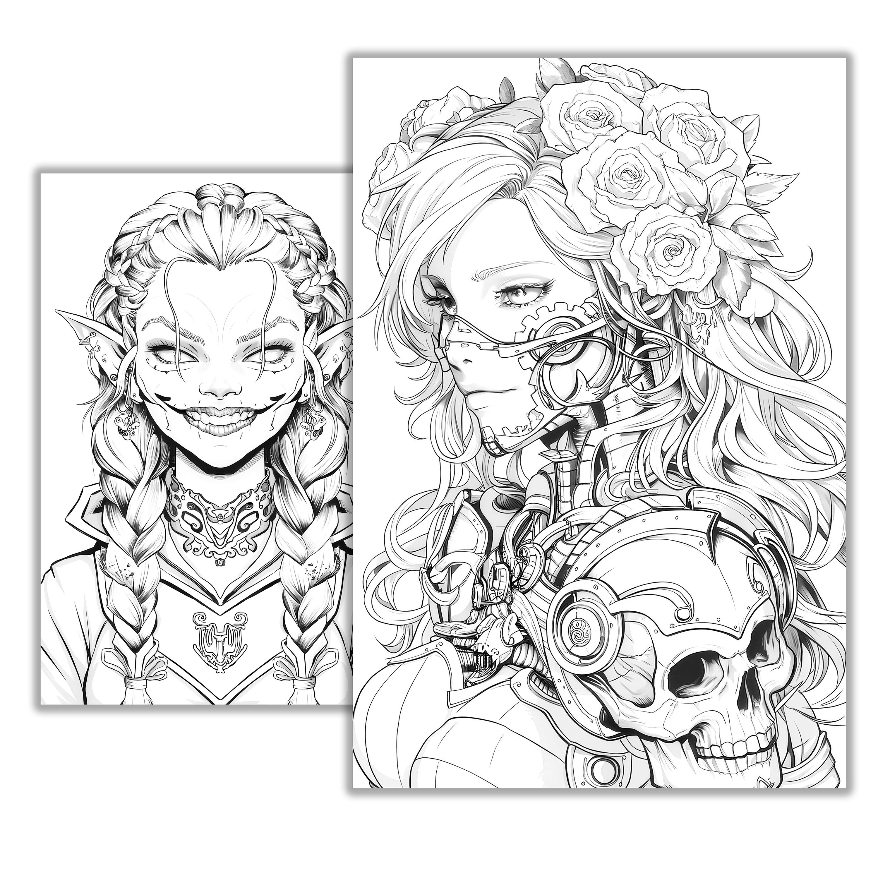 Creepy Girls Coloring Page – Printable Spooky and Gothic Art for Teens ...