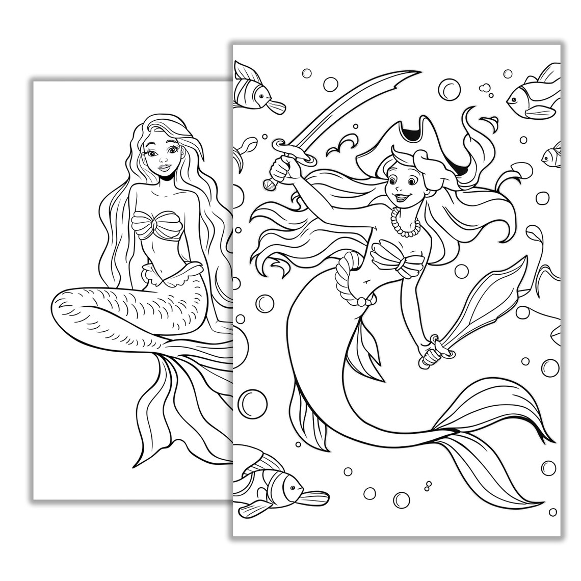 Mermaid Cartoon Coloring Pages – Cute Printable Fantasy Coloring Sheets ...