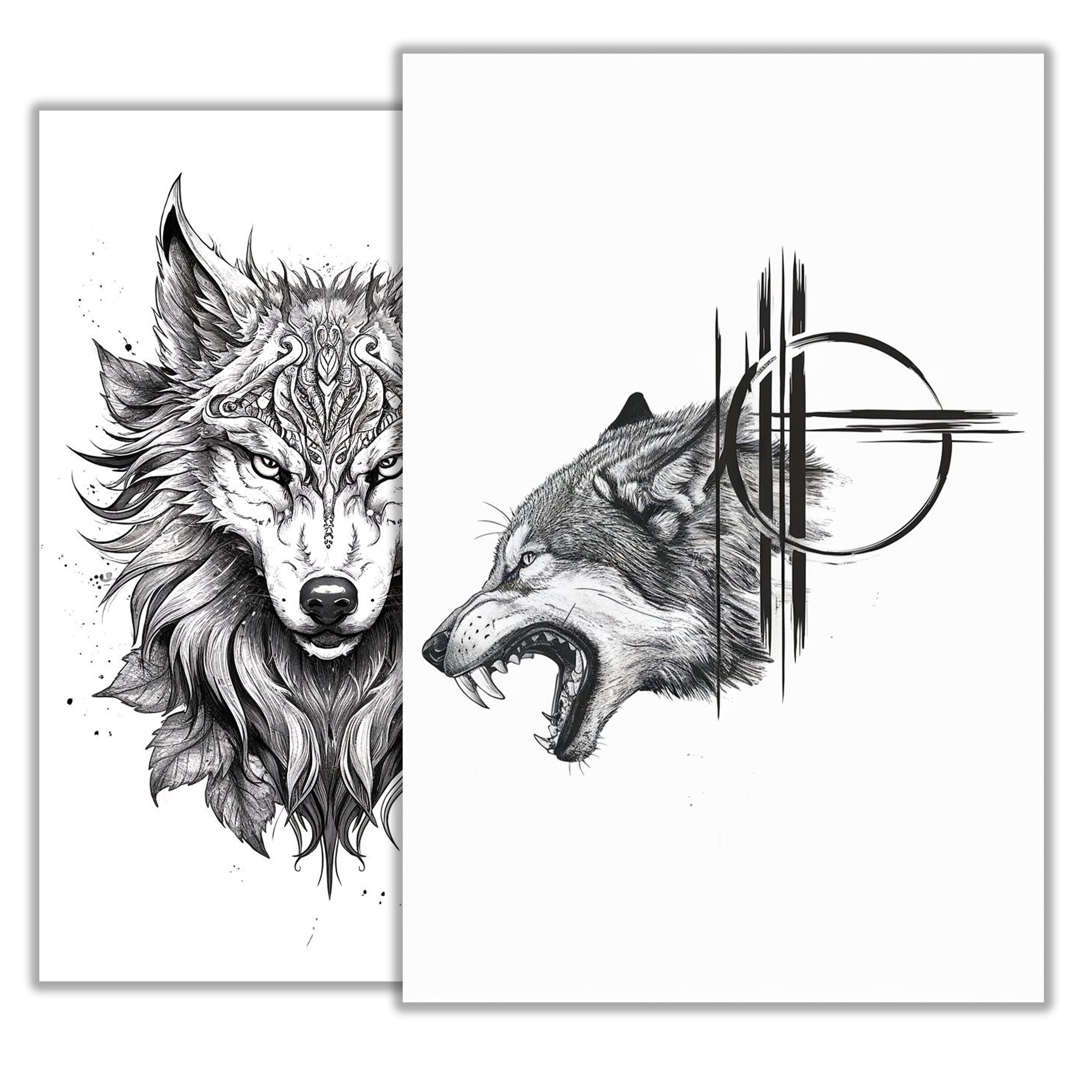 Black And White Wolf Tattoo
