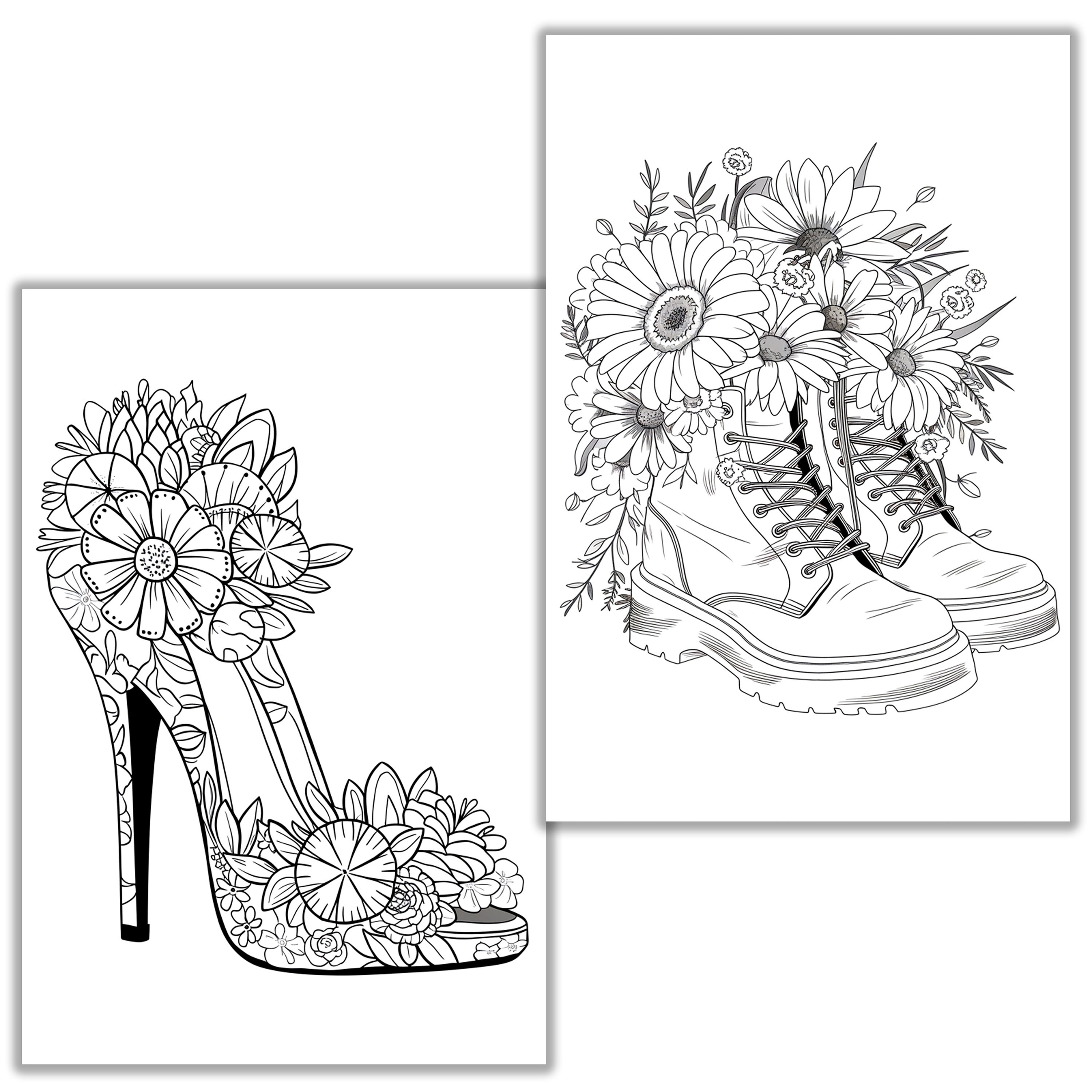 Flower in Boots Coloring Page – Printable Floral Art, Fun DIY Coloring ...