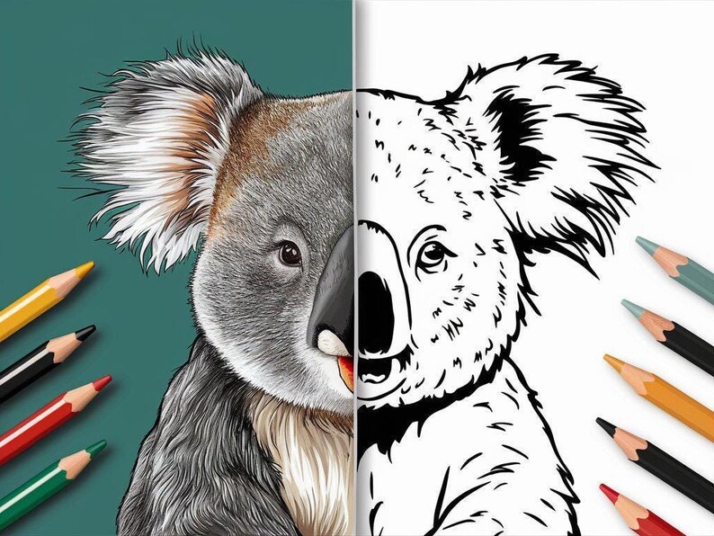 Cute Koala Coloring Page Printable Animal Coloring for Kids and Adults ...