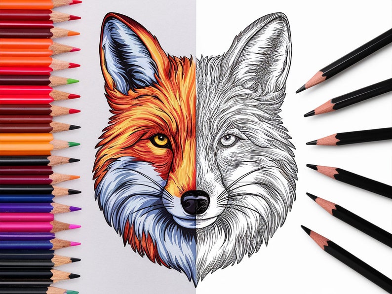 Fox Coloring Page Printable Woodland Art for Kids & Adults - Etsy