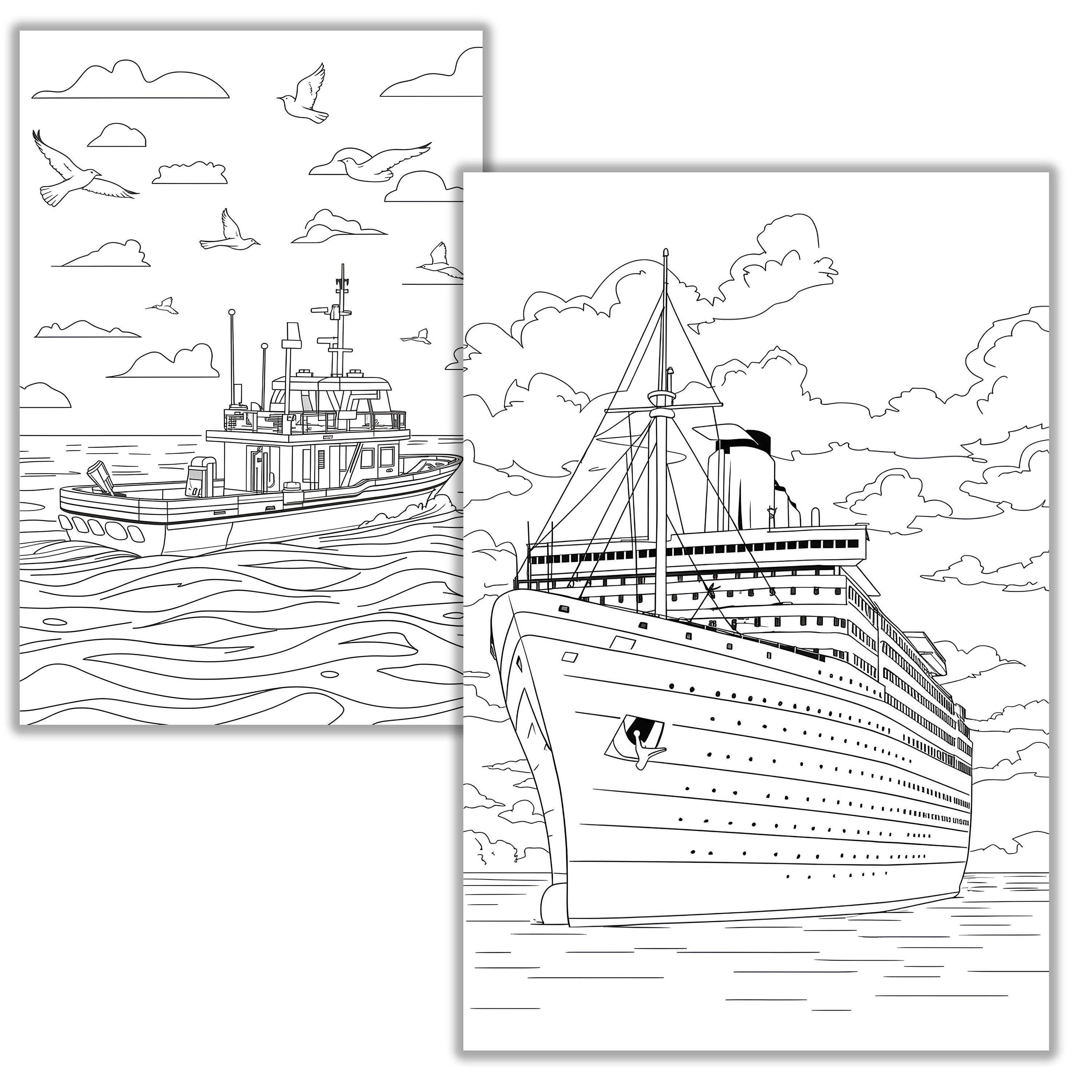 Ships Coloring Page | Printable Nautical Art for Kids & Adults - Etsy