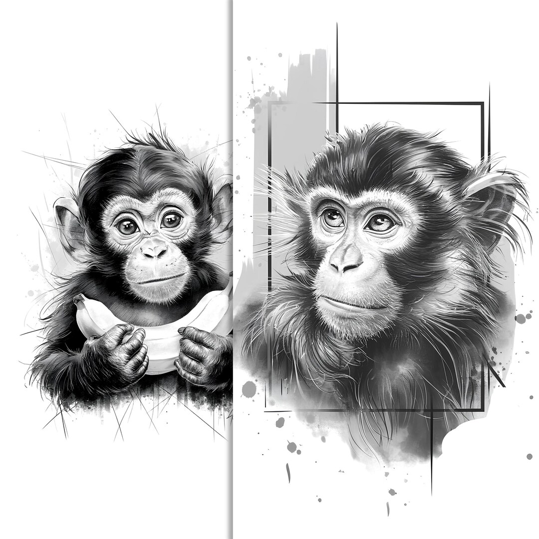 Monkey Tattoo Sketch - Fun and Unique Design for Tattoo Enthusiasts - Etsy