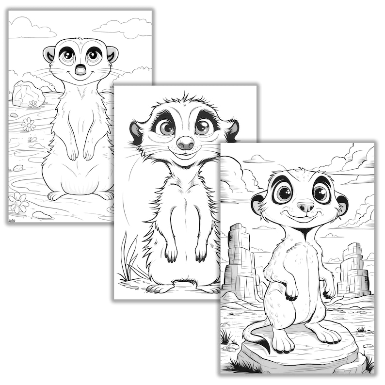 Meerkat Coloring Page | Printable Cute Animal Art for Kids & Adults - Etsy