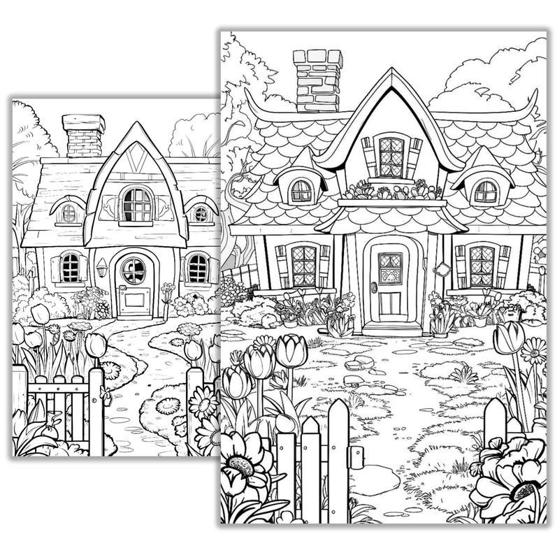 Cozy Cottage Coloring Book for Adults & Kids | Charming Homes, Cute ...