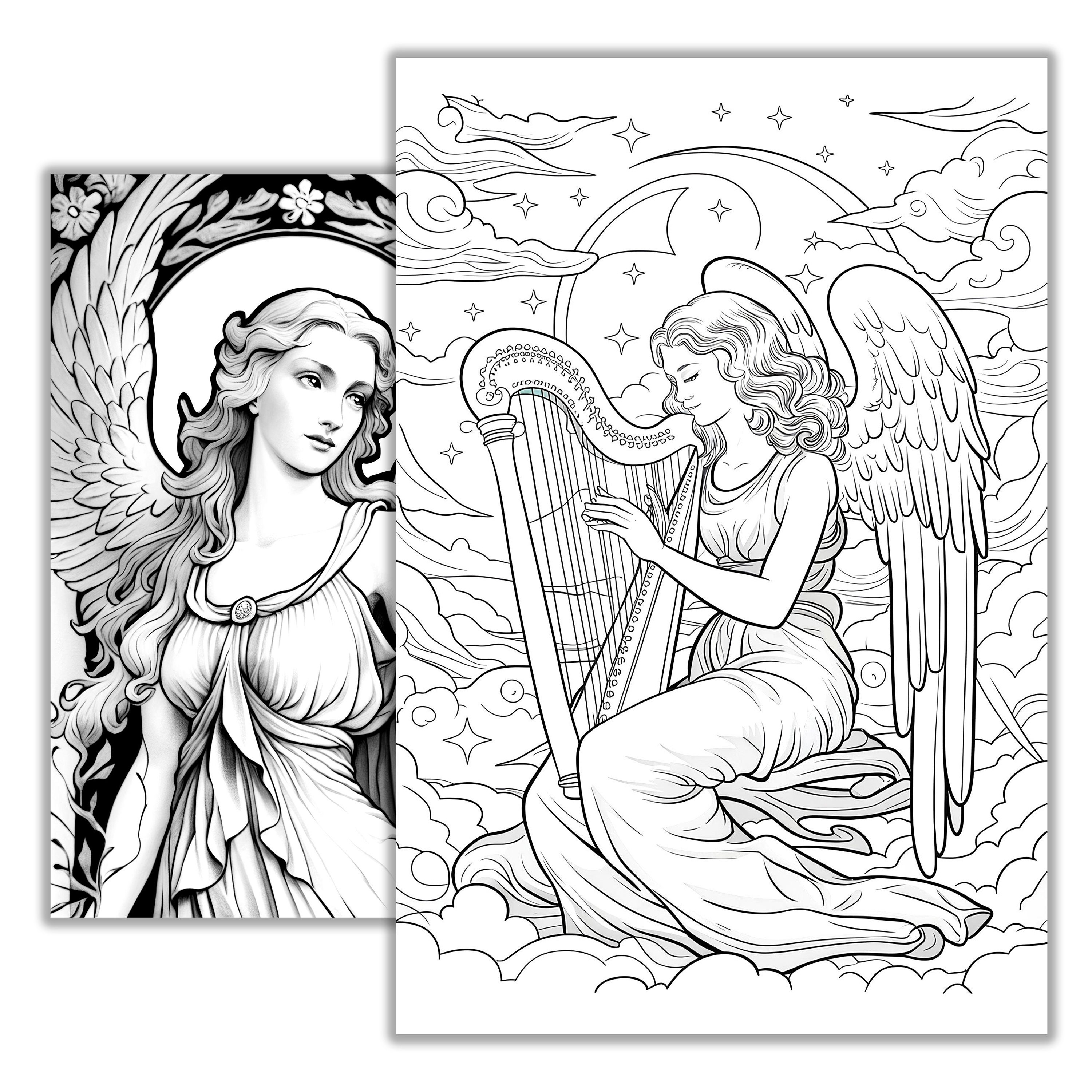 Angel Coloring Page – Printable Heavenly and Spiritual Art for Kids and ...