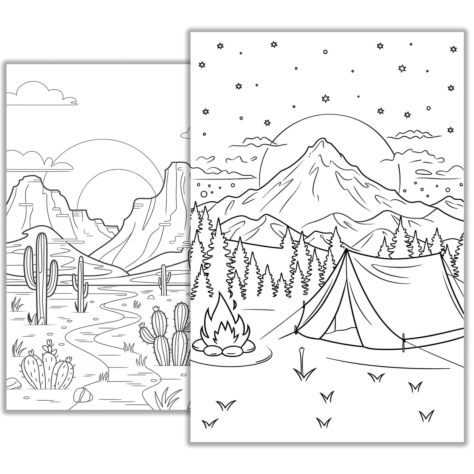 Mountain Coloring Page - Scenic Nature Landscape Printable Coloring ...