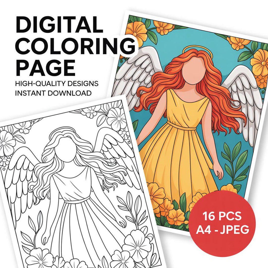 Angel Coloring Page – Printable Heavenly and Spiritual Art for Kids and ...