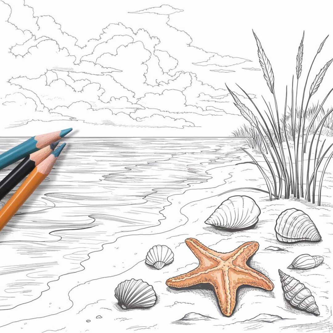 Beach Coloring Pages – Tropical & Seaside Scenes | Relaxing Ocean Waves ...
