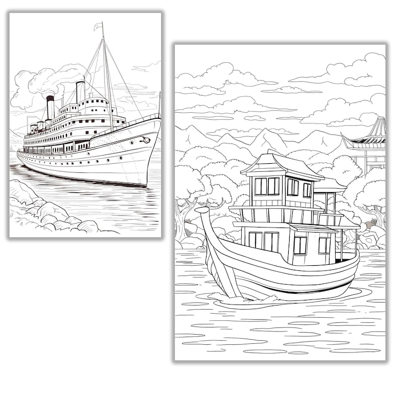 Ships Coloring Page | Printable Nautical Art for Kids & Adults - Etsy
