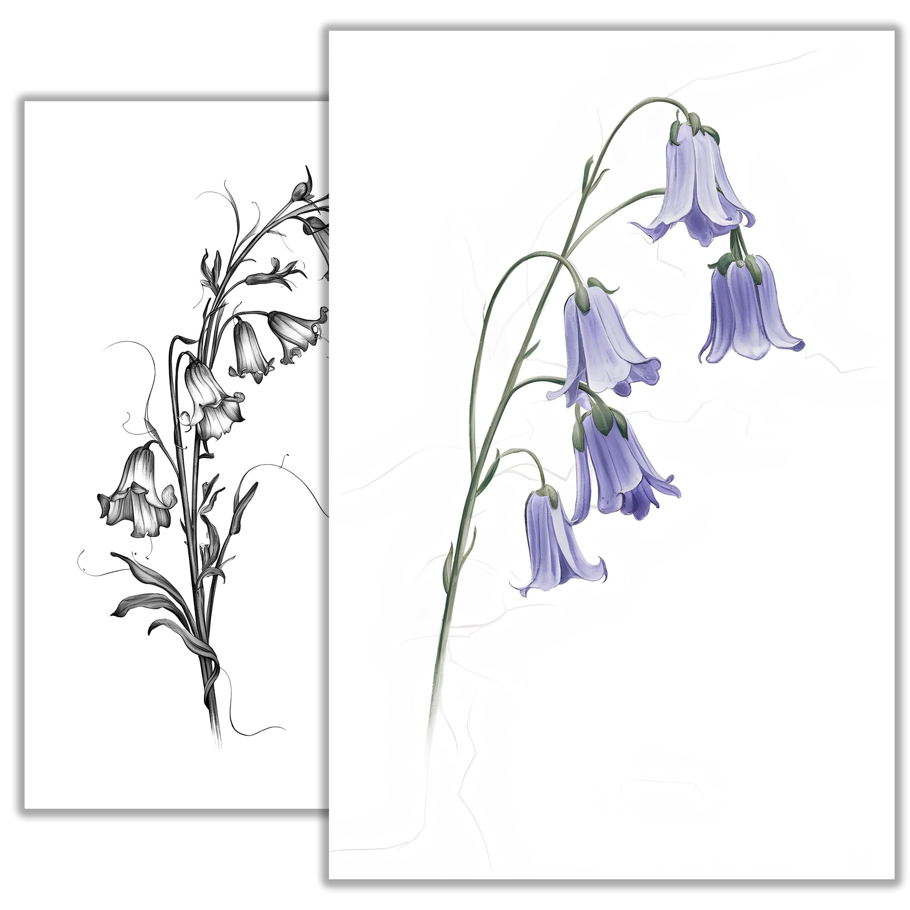 Bluebell Flower Tattoo Sketch - Hand-drawn Minimalist Design - Etsy