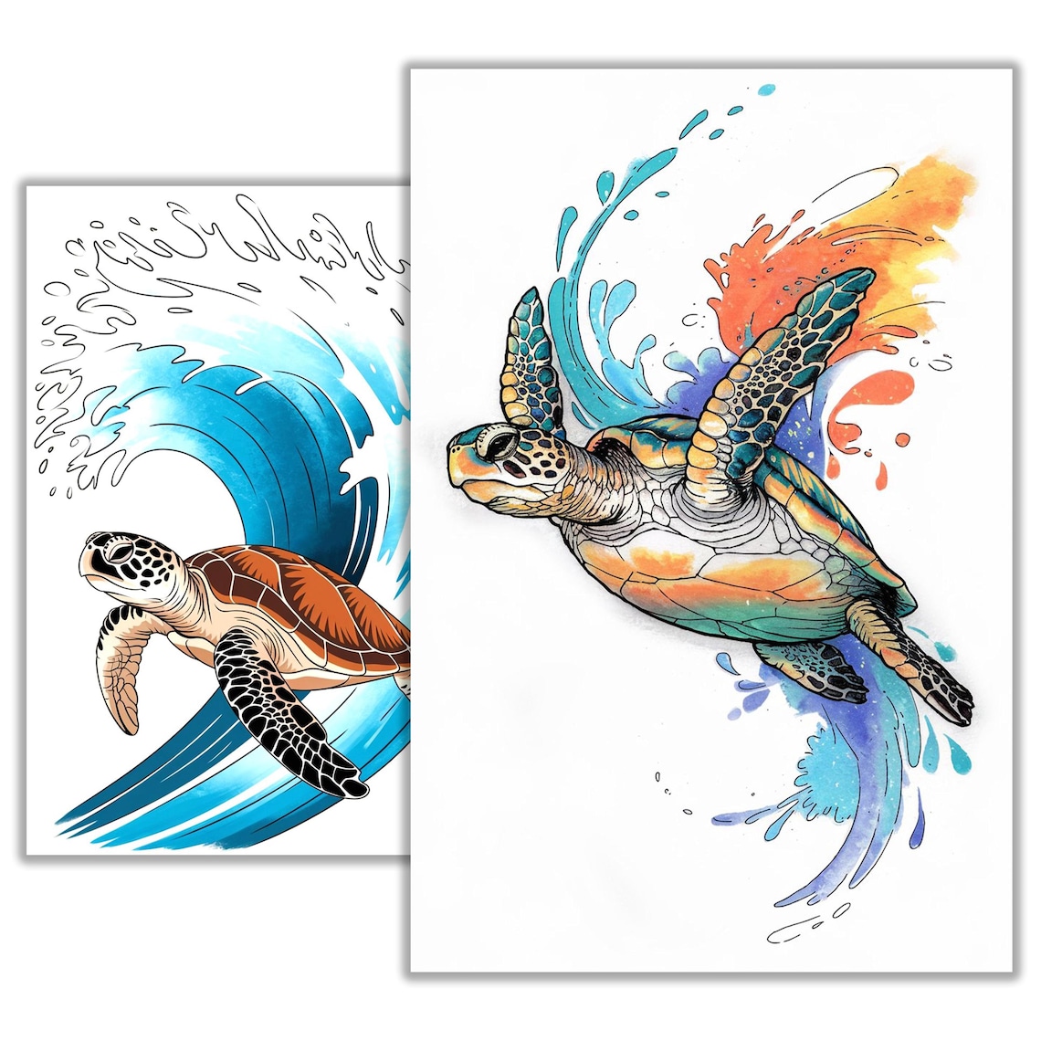 Turtle Sketch Tattoo Design - Unique and Detailed Turtle Tattoo Art - Etsy