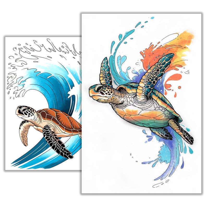 Turtle Sketch Tattoo Design - Unique and Detailed Turtle Tattoo Art - Etsy