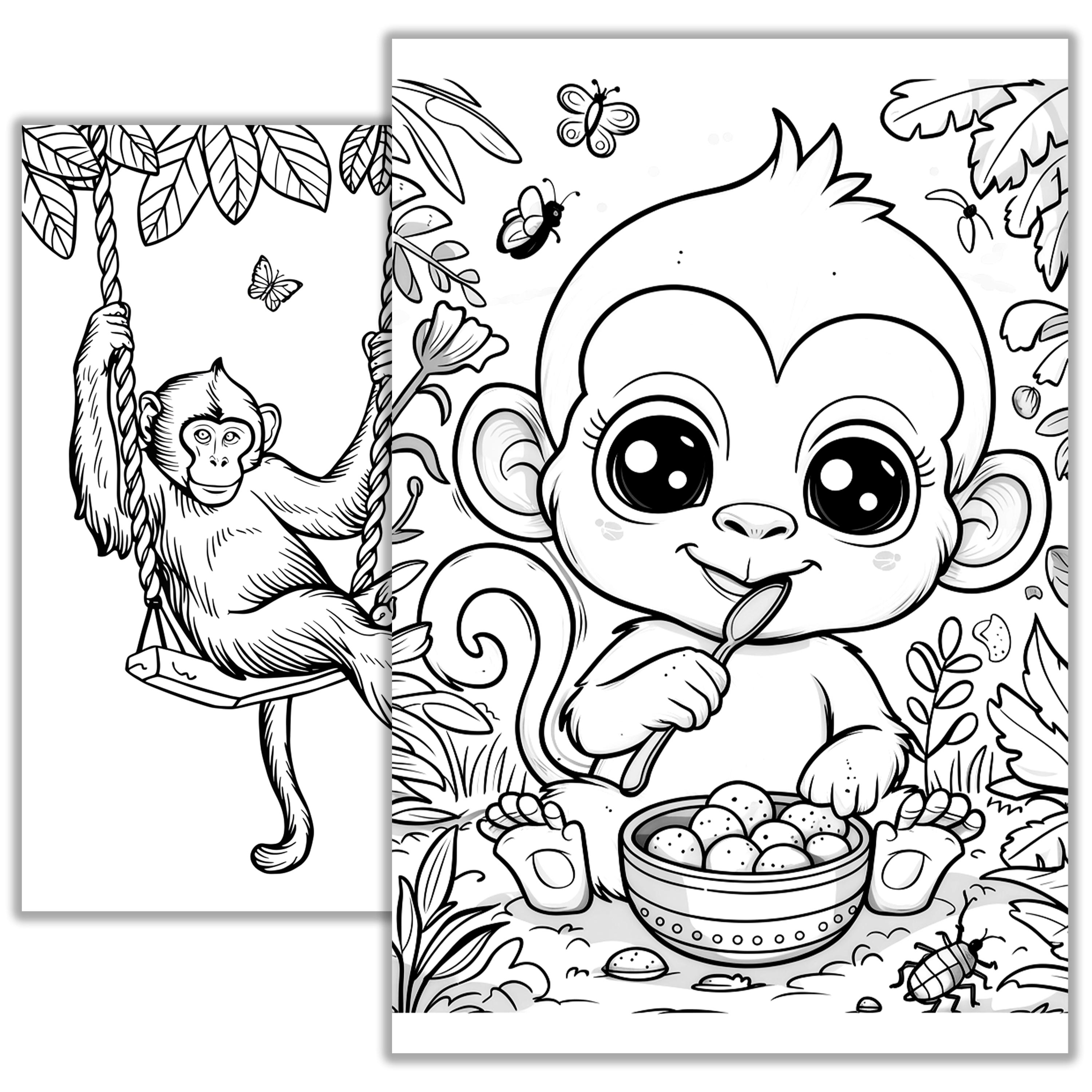 Monkey Coloring Page – Playful and Fun Printable Art for Kids - Etsy