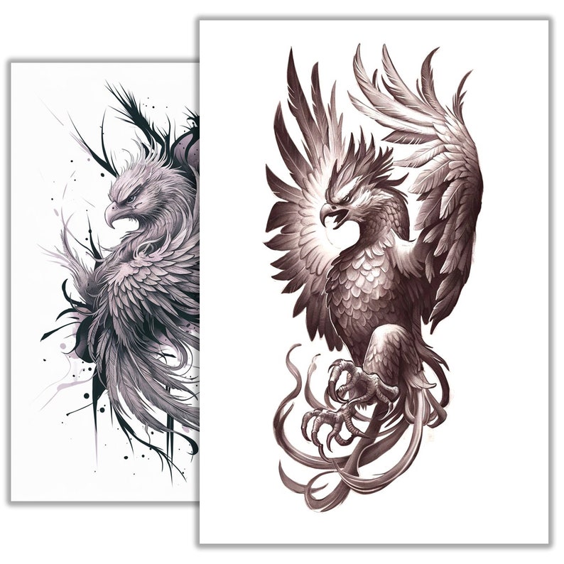 Phoenix Tattoo Sketch - Mythical Bird Line Art Design - Rebirth & Fire ...
