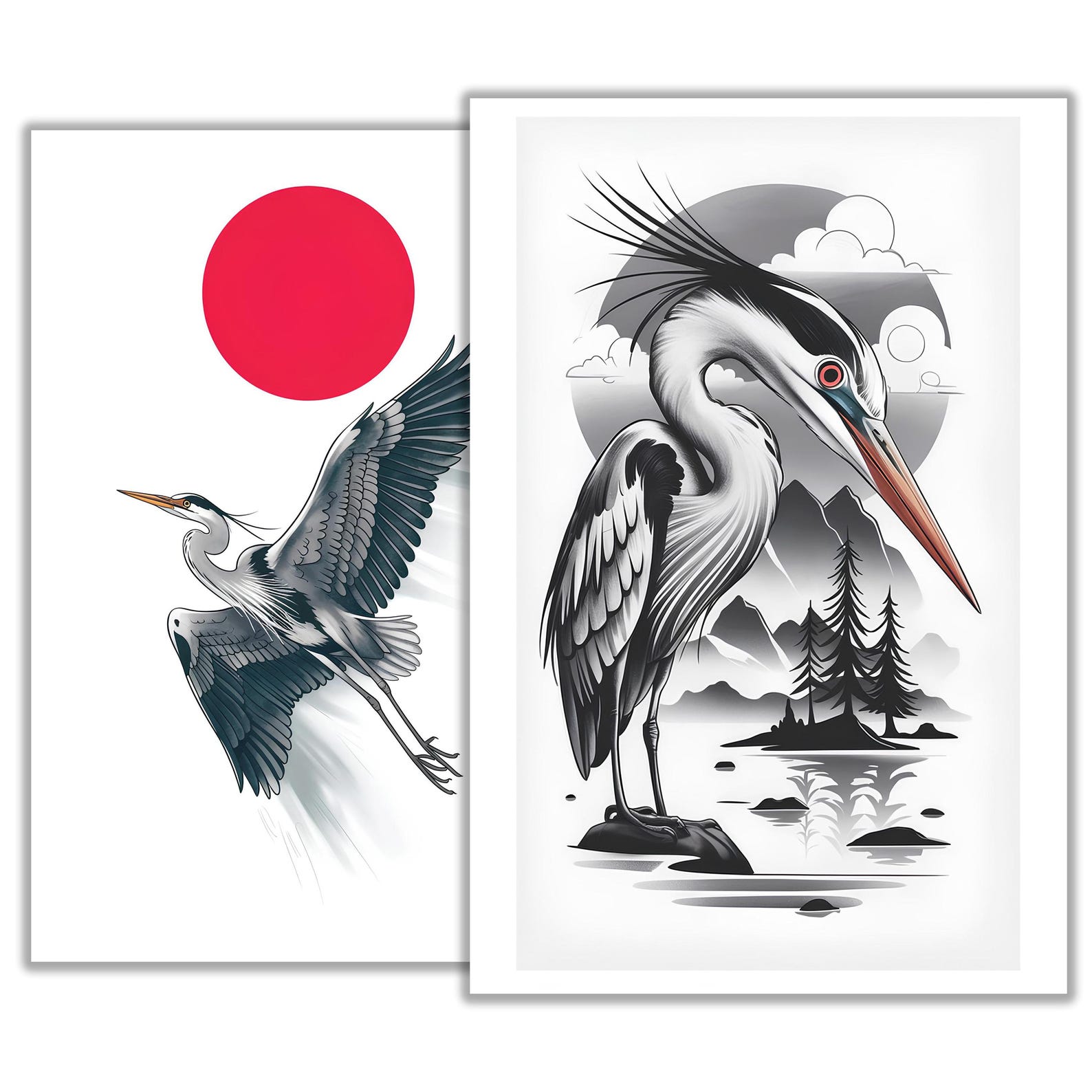 Heron Tattoo Sketch – Elegant Bird Line Art Design | Nature Inspired ...